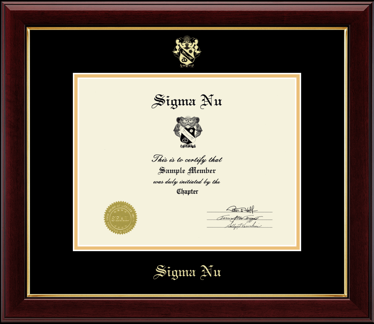 Sigma Nu Fraternity Embossed Certificate Frame in Gallery - Item #215427