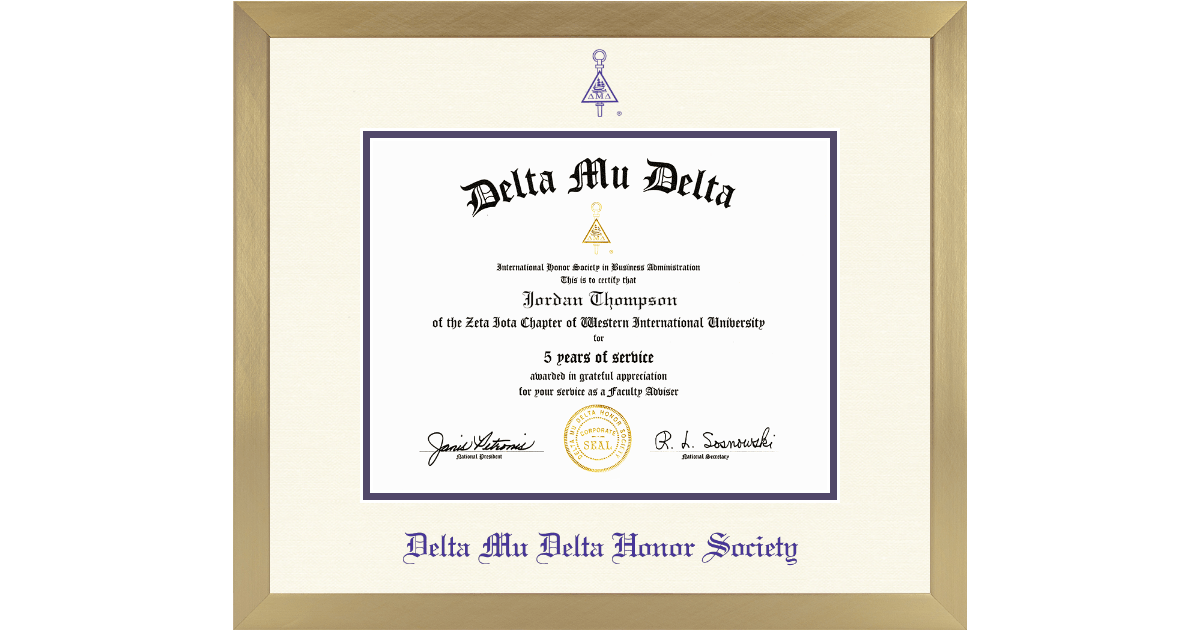Delta Mu Delta Honor Society Certificate Frames and Gifts - Church Hill ...