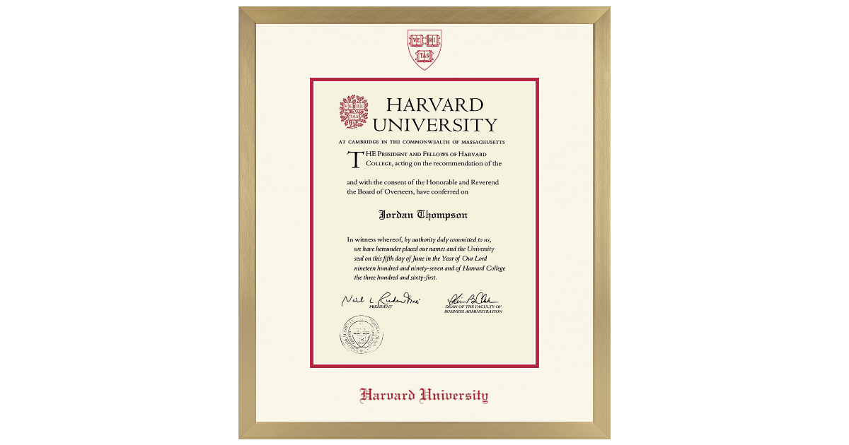 Harvard University Degree Certificate