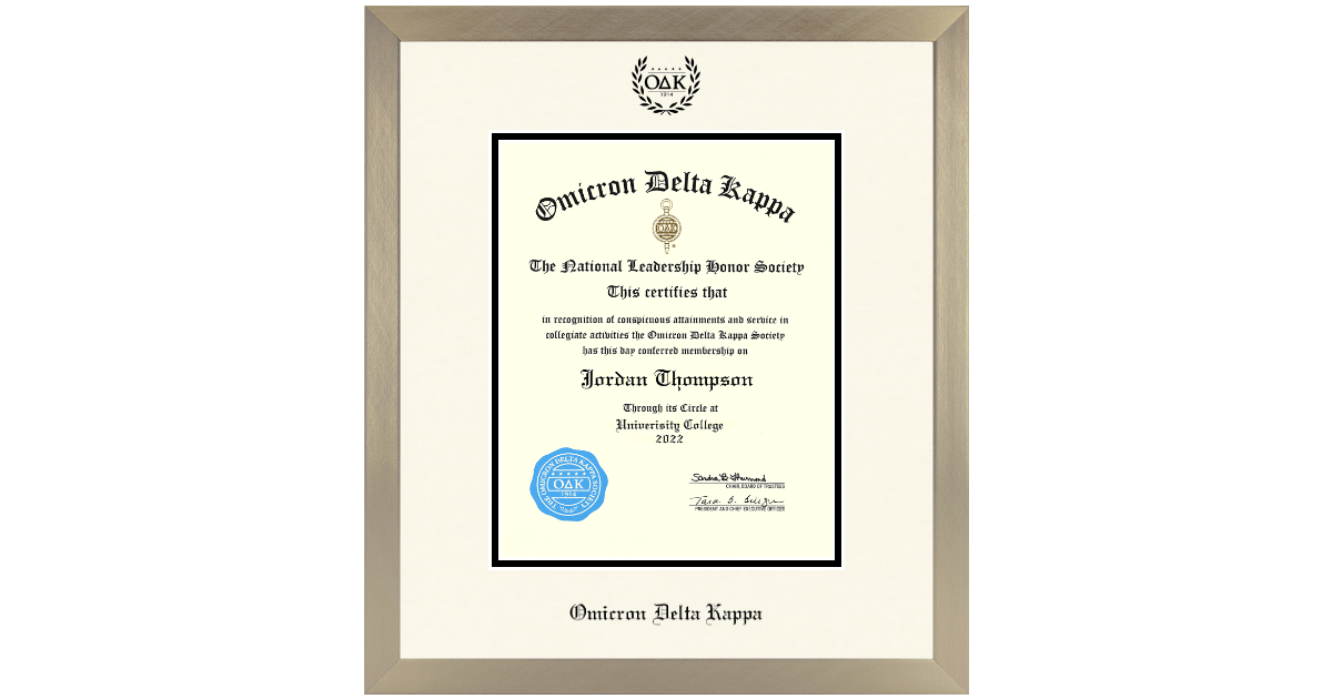 Icon Diploma Frame in Light Champagne - Item #215873-90265 from Omicron Delta Kappa Honor Society