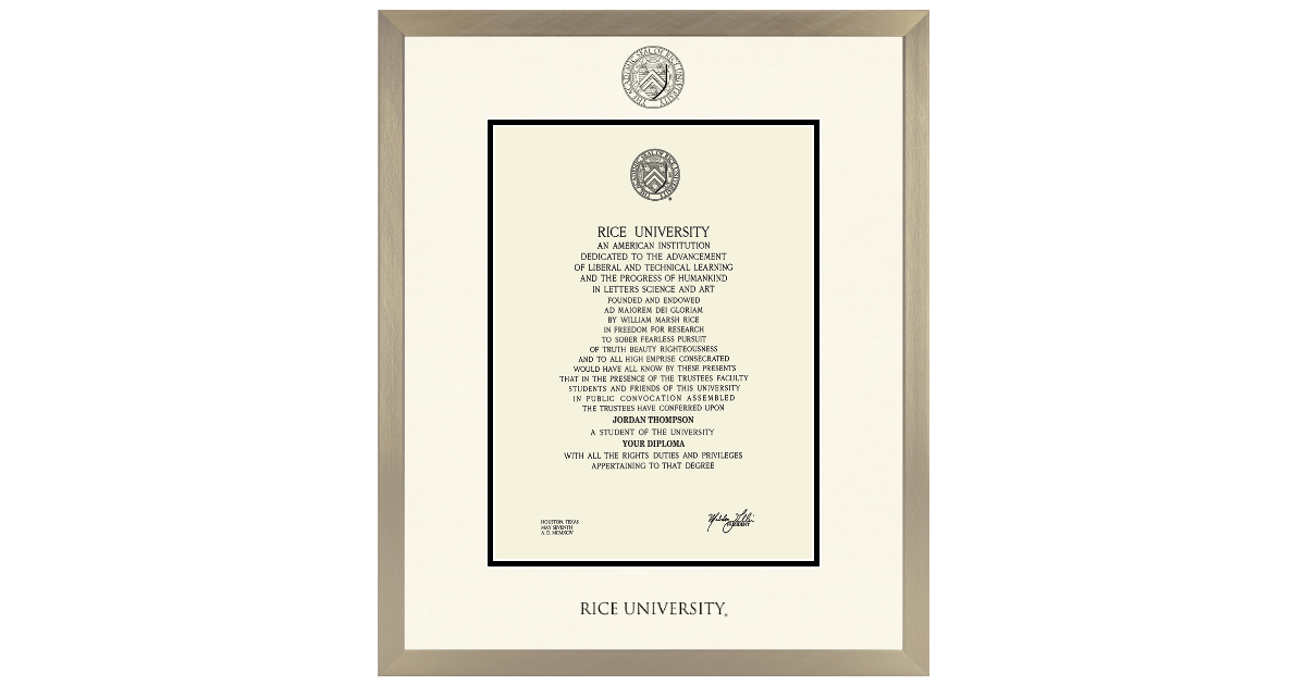 Icon Diploma Frame in Light Champagne - Item #P90428 from Rice University