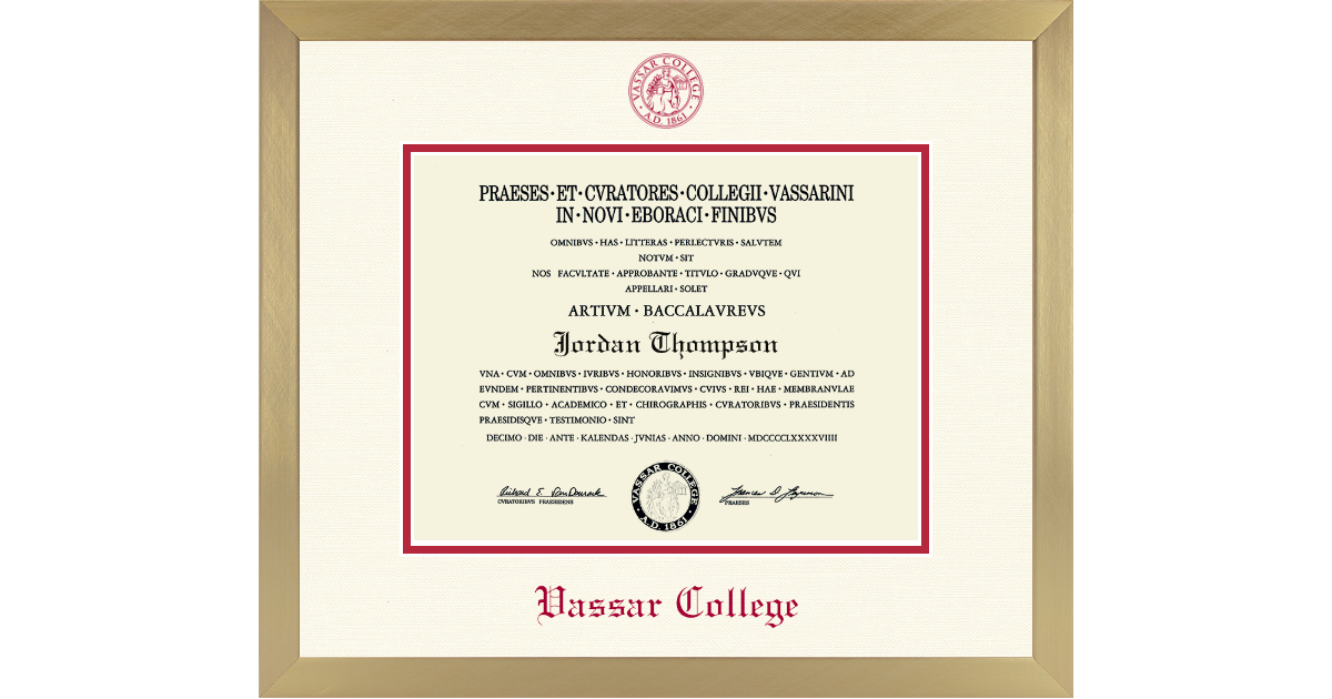Vassar College Diploma Frame | Church Hill Classics