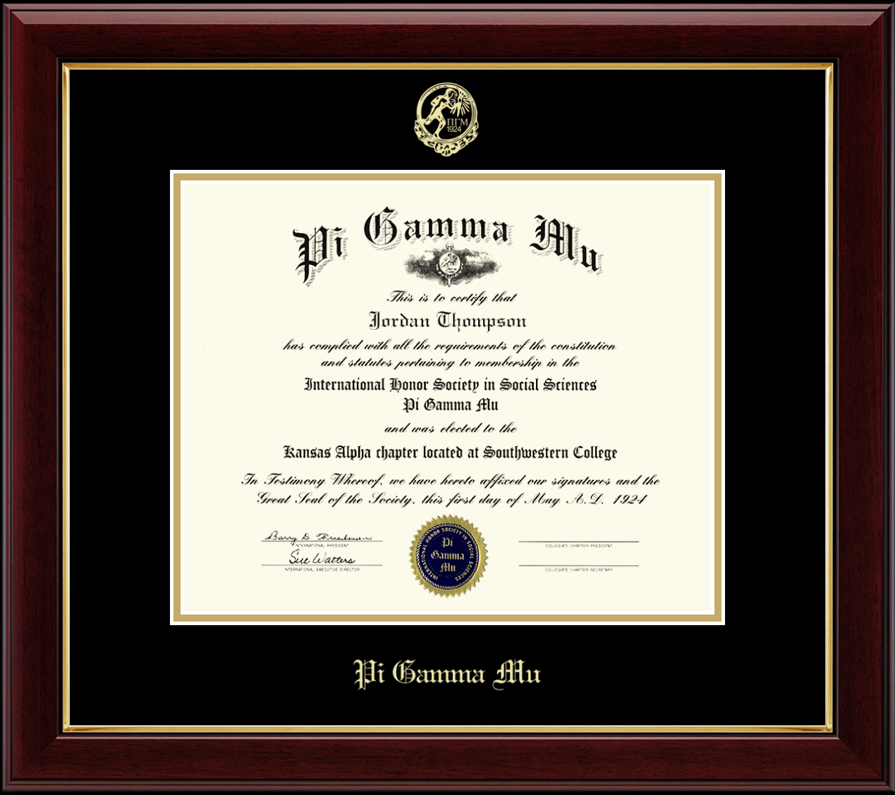 Pi Gamma Mu Honor Society Gold Embossed Certificate Frame in Gallery ...