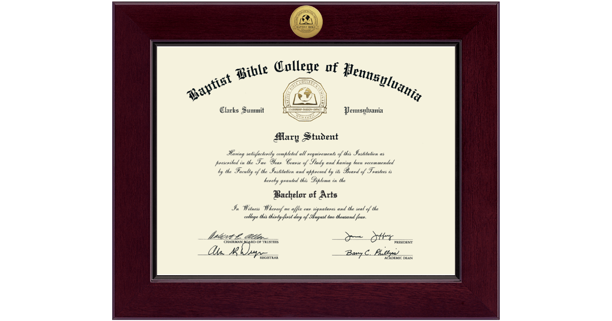 Century Gold Engraved Diploma Frame in Cordova Baptist Bible College ...