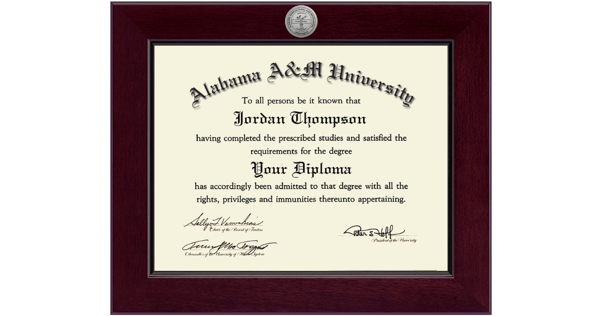Century Silver Engraved Diploma Frame in Cordova Alabama A&M University ...