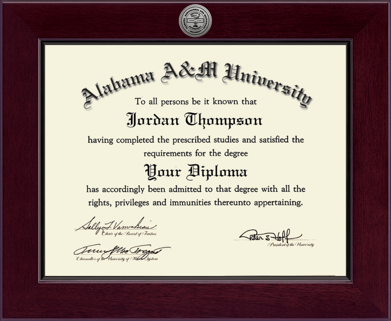 Alabama A&M University Century Silver Engraved Diploma Frame in Cordova ...