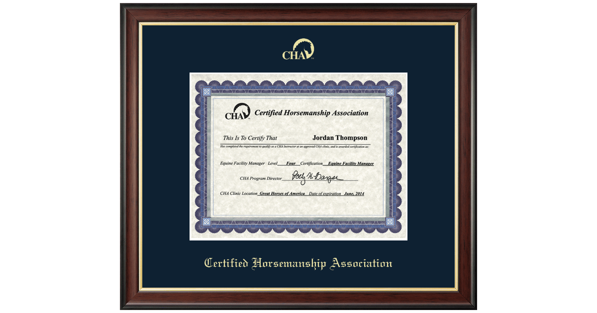 CHA Gold Embossed Certificate Frame in Studio Gold - Navy Matting