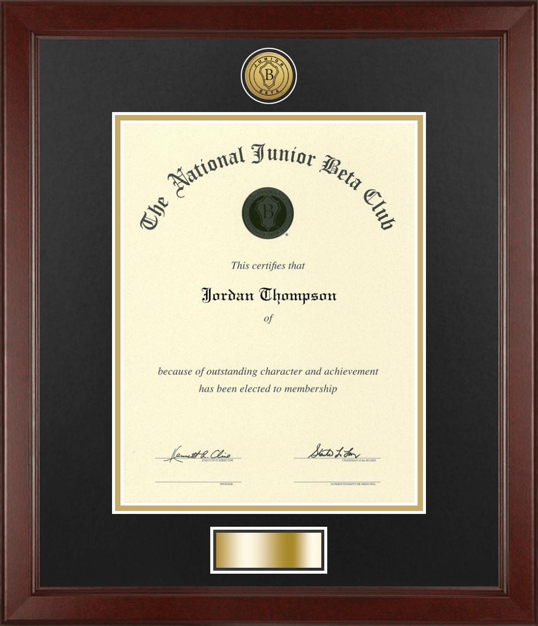 The National Junior Beta Club Gold Engraved Medallion Certificate Frame ...