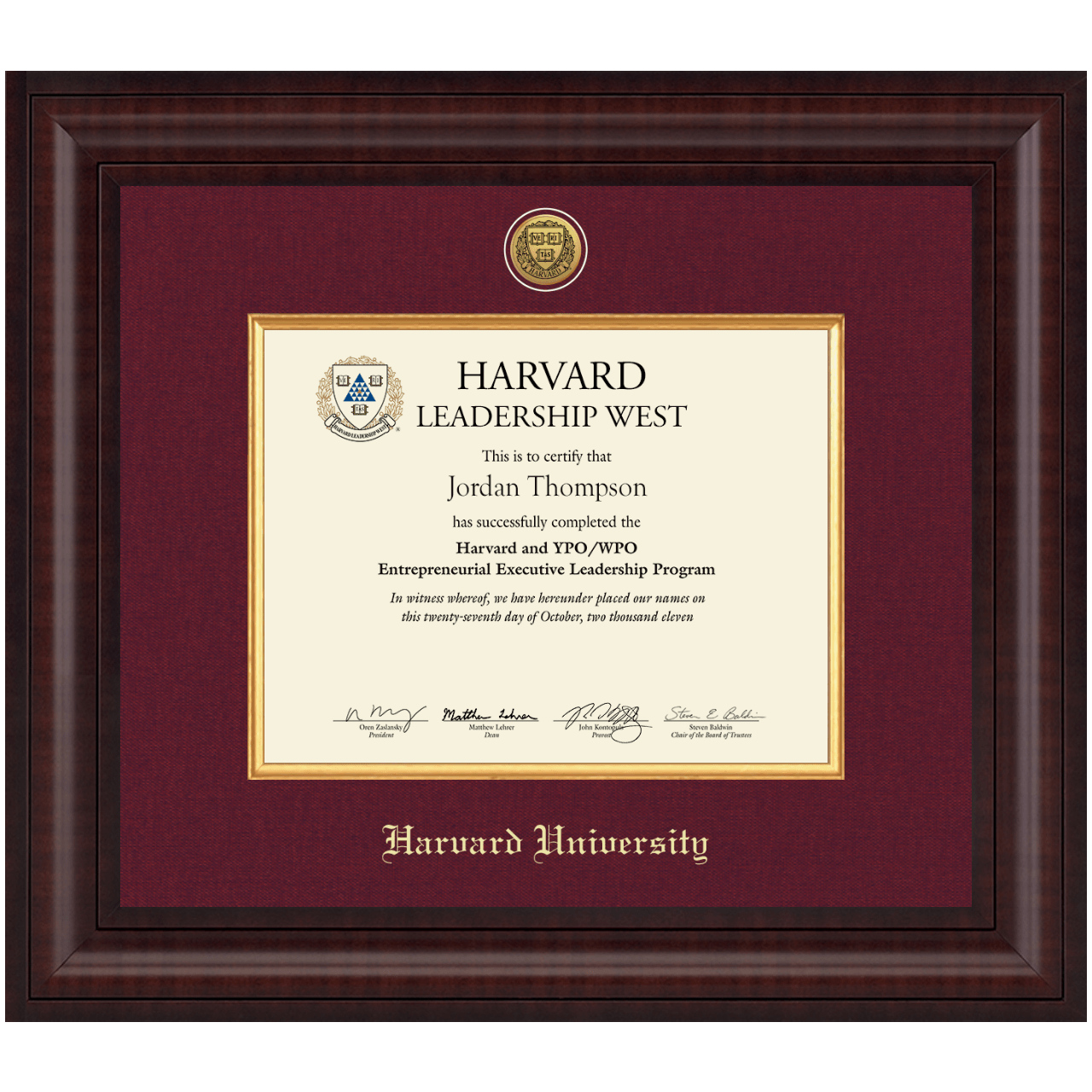 Presidential Gold Engraved Certificate Frame in Premier Harvard University - Item #219759 from ...