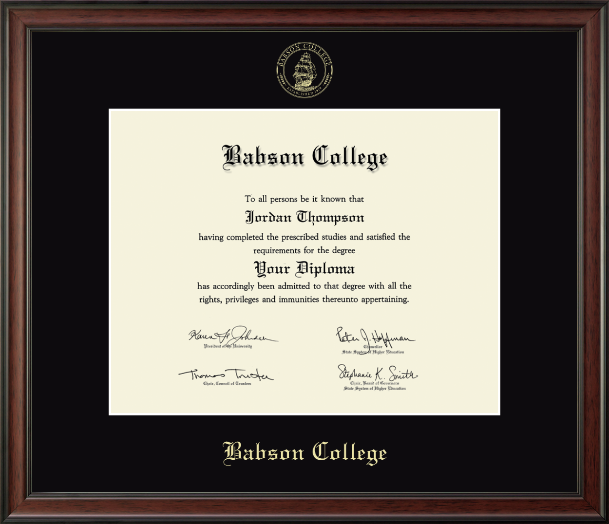 Babson College Gold Embossed Diploma Frame in Studio - Item #219885