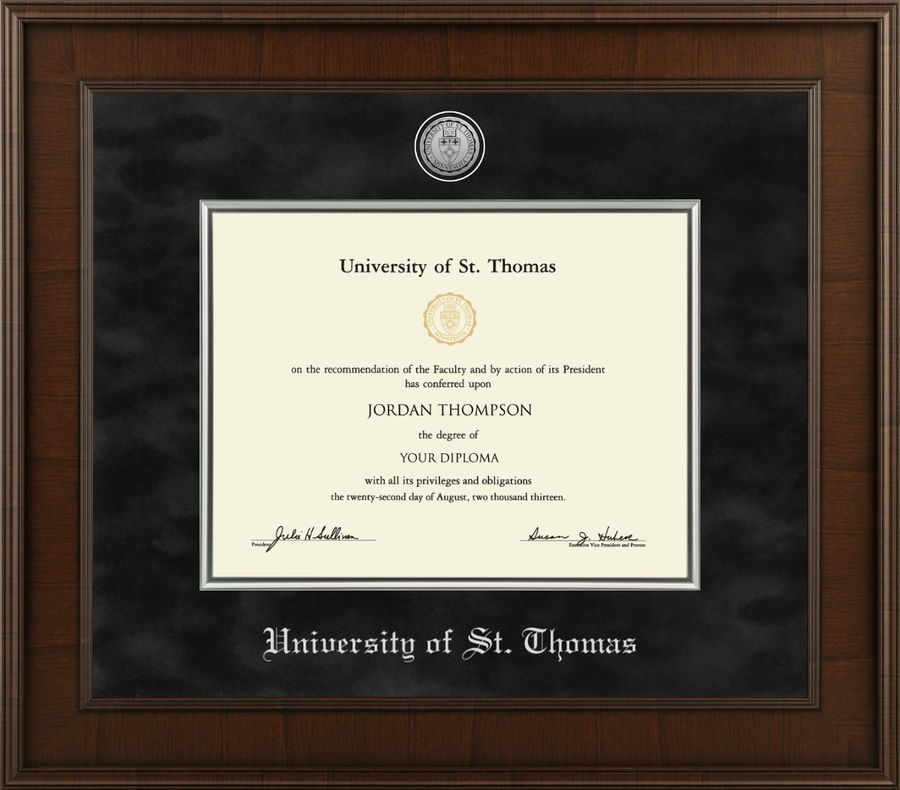 University of St. Thomas Presidential Silver Engraved Diploma Frame in ...