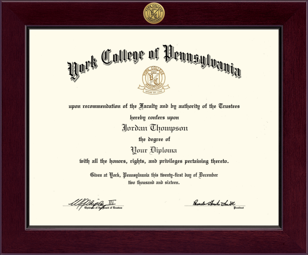York College of Pennsylvania Century Gold Engraved Diploma Frame in ...