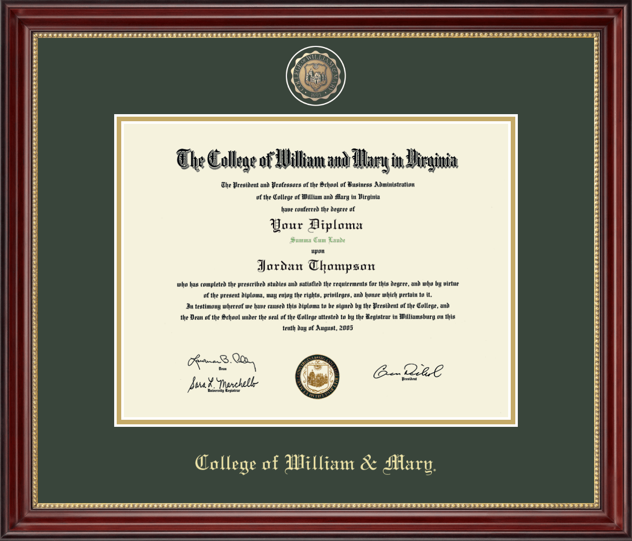 William & Mary Masterpiece Medallion Diploma Frame in Kensington Gold ...