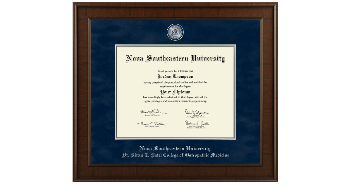 NSU Dr. Kiran C. Patel College of Osteopathic Medicine Diploma Frames