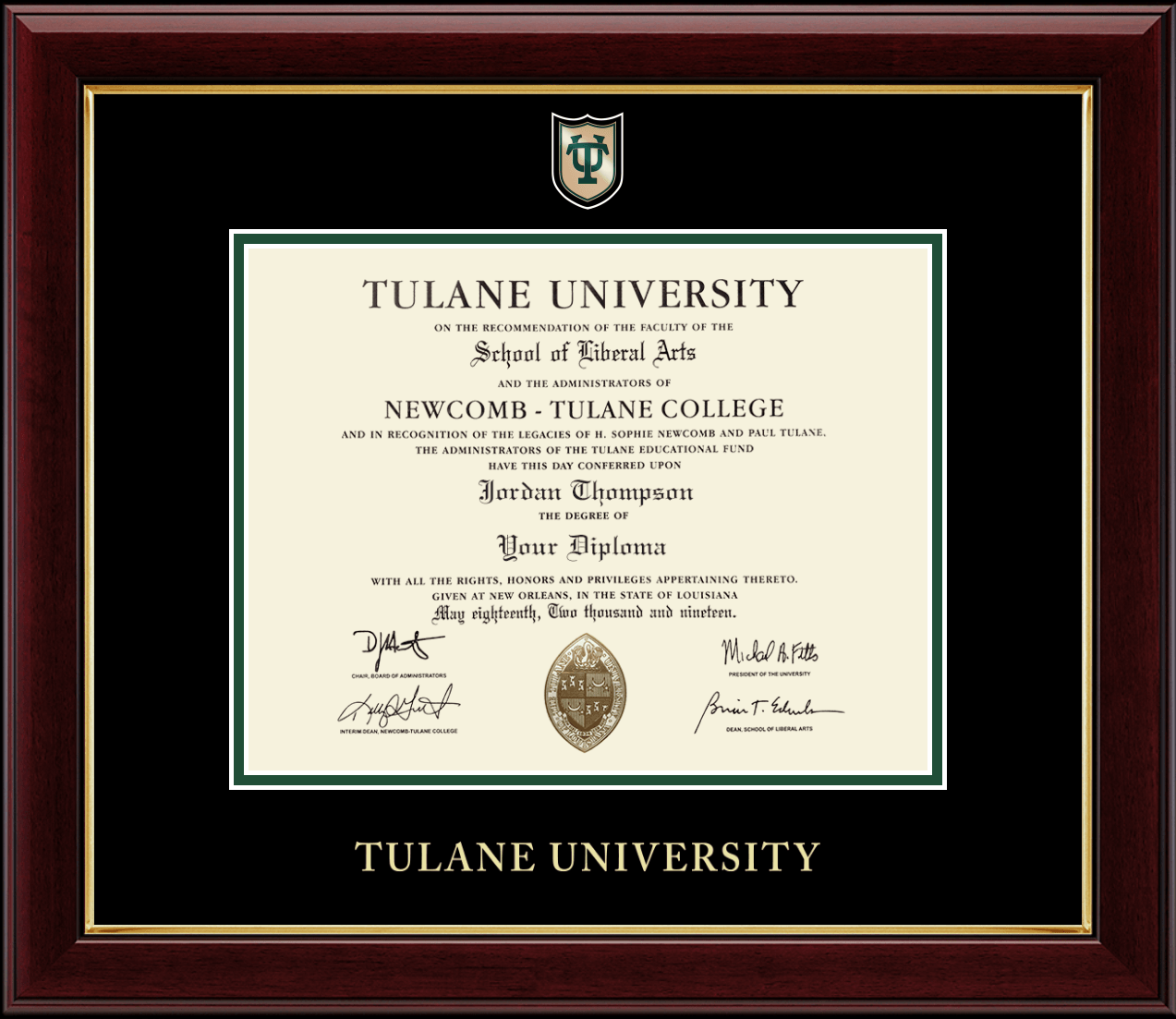 Tulane University Shield Masterpiece Medallion Diploma Frame in Gallery ...