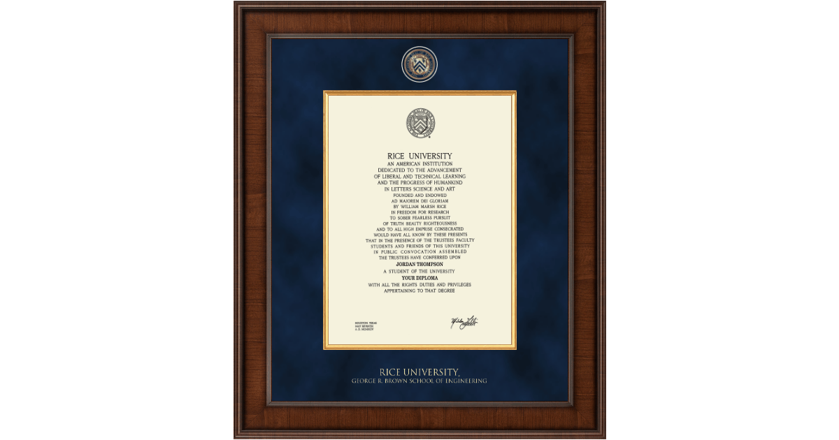 Rice George R. Brown School of Engineering Diploma Frames