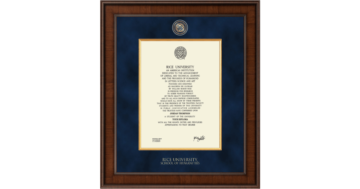 Rice School of Humanities Diploma Frames | Church Hill Classics