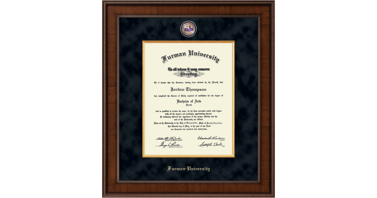 Presidential Masterpiece Diploma Frame in Madison Furman University ...