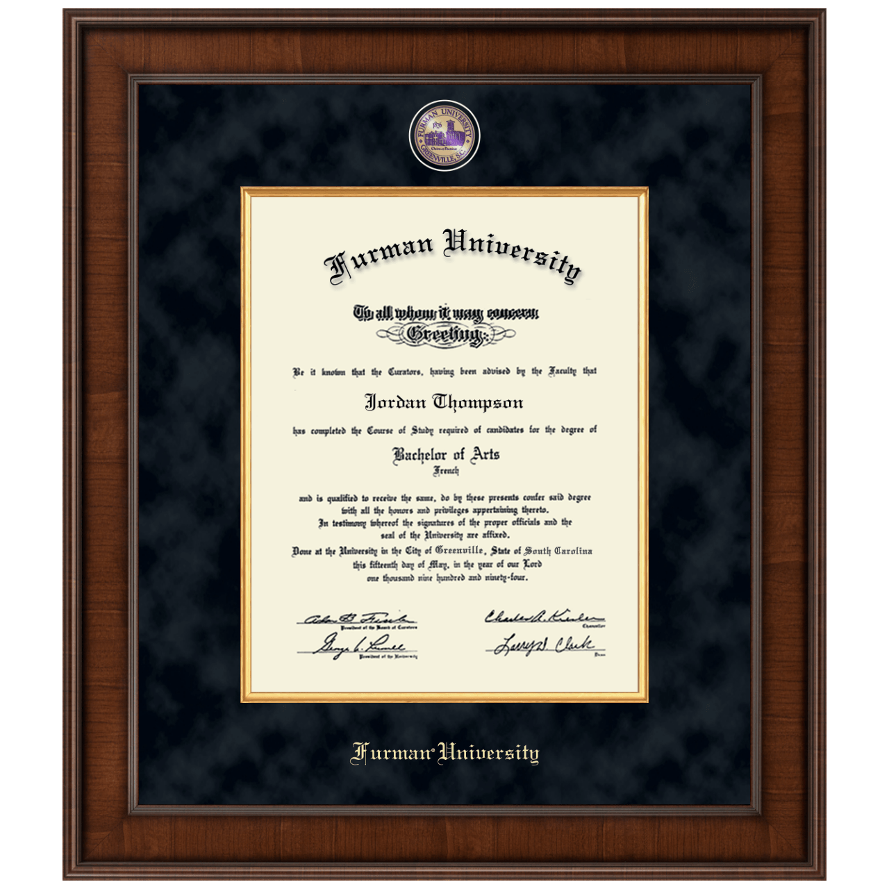 Presidential Masterpiece Diploma Frame in Madison Furman University ...