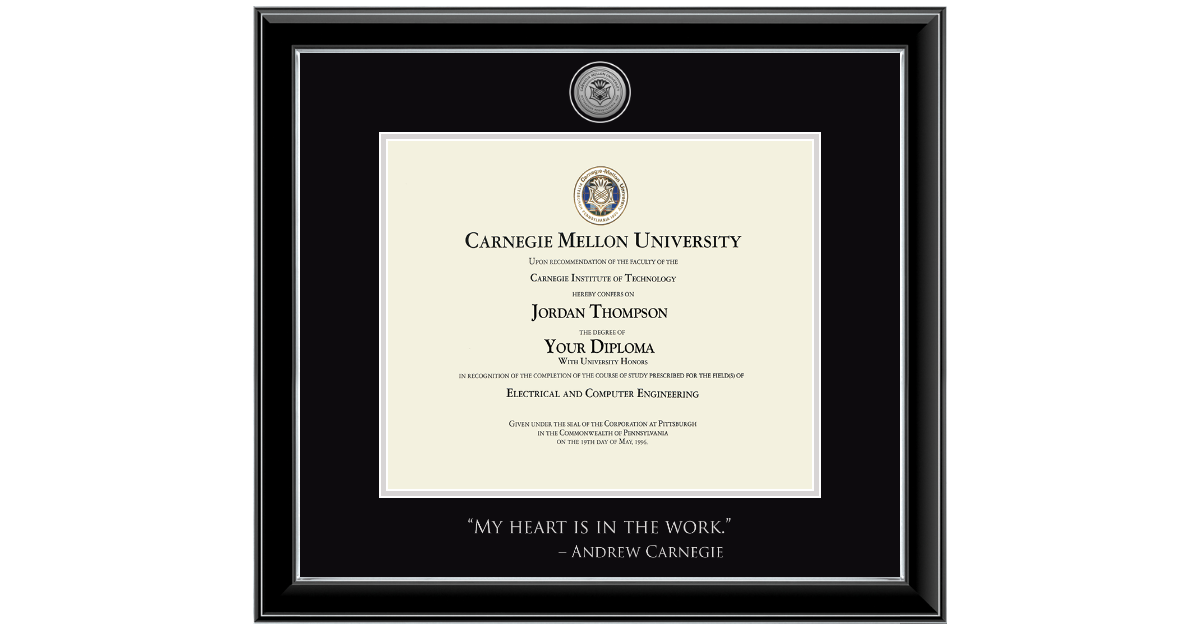 Silver Engraved Medallion Diploma Frame in Onyx Silver Carnegie Mellon ...