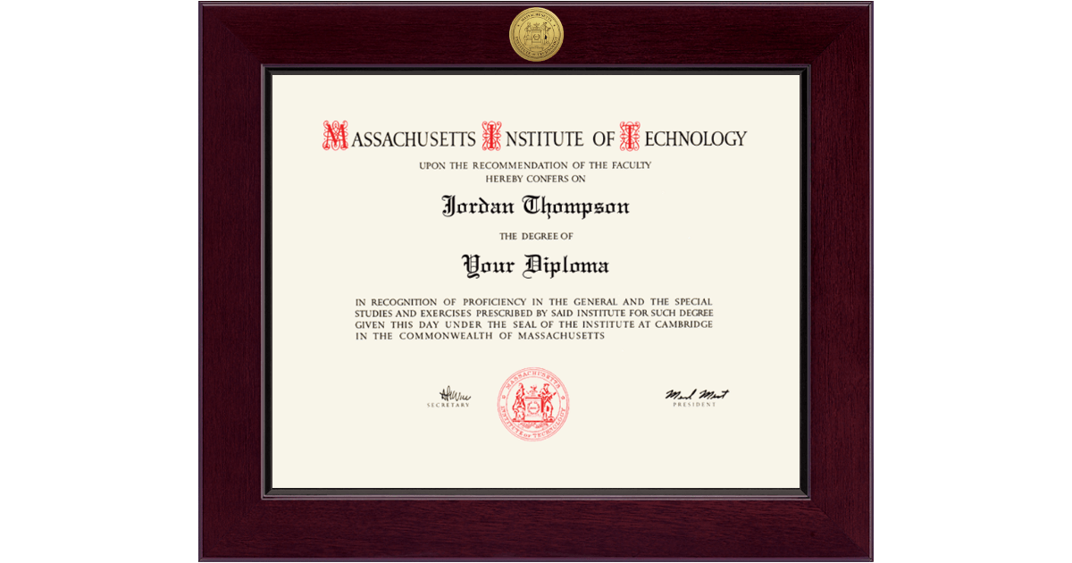 Century Gold Engraved Diploma Frame in Cordova Massachusetts Institute ...