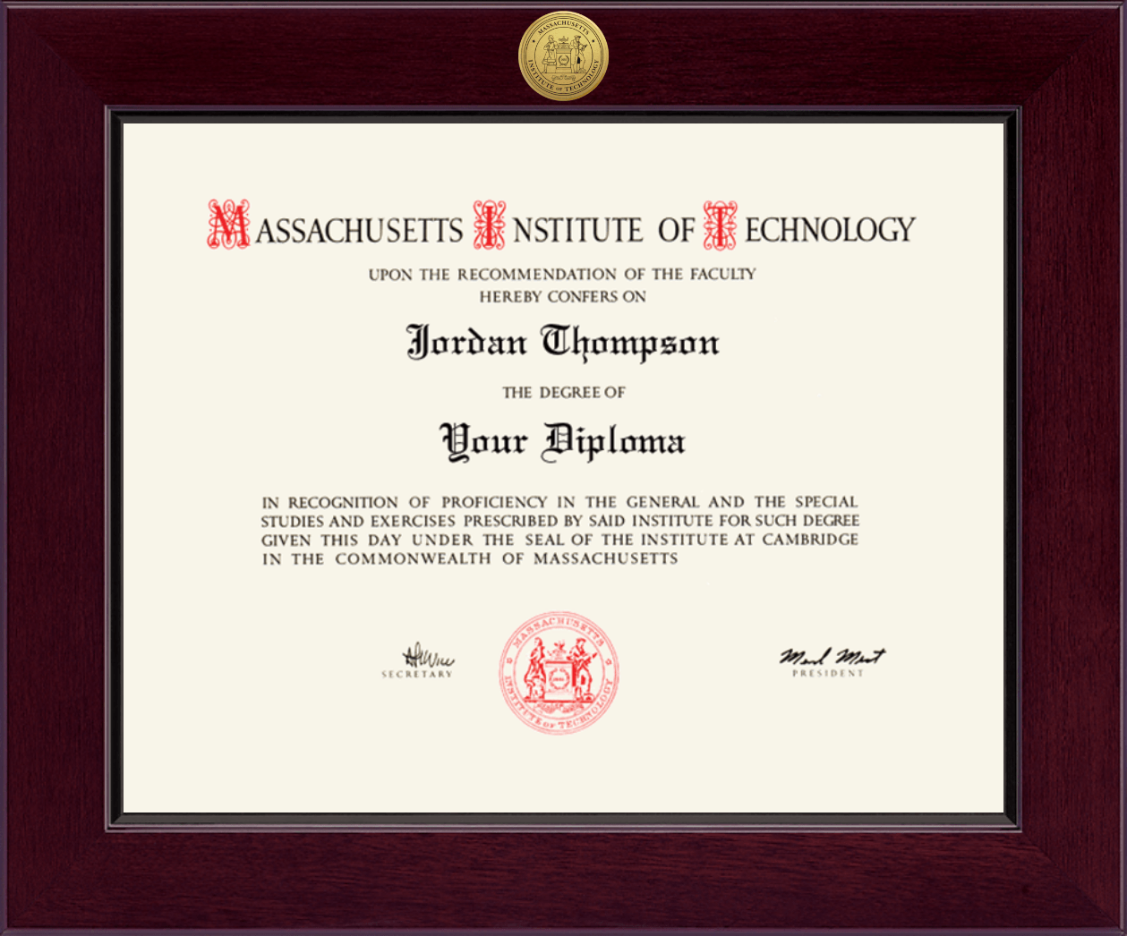 Massachusetts Institute of Technology Century Gold Engraved Diploma ...