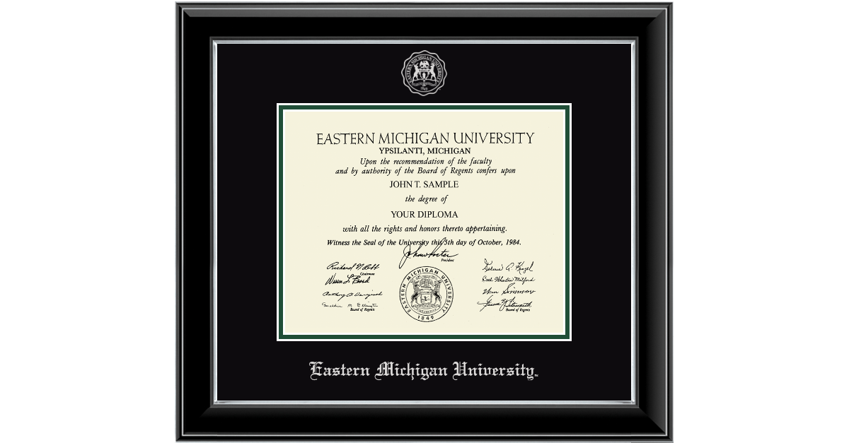 Silver Embossed Diploma Frame in Onyx Silver Eastern Michigan University - Item #234446