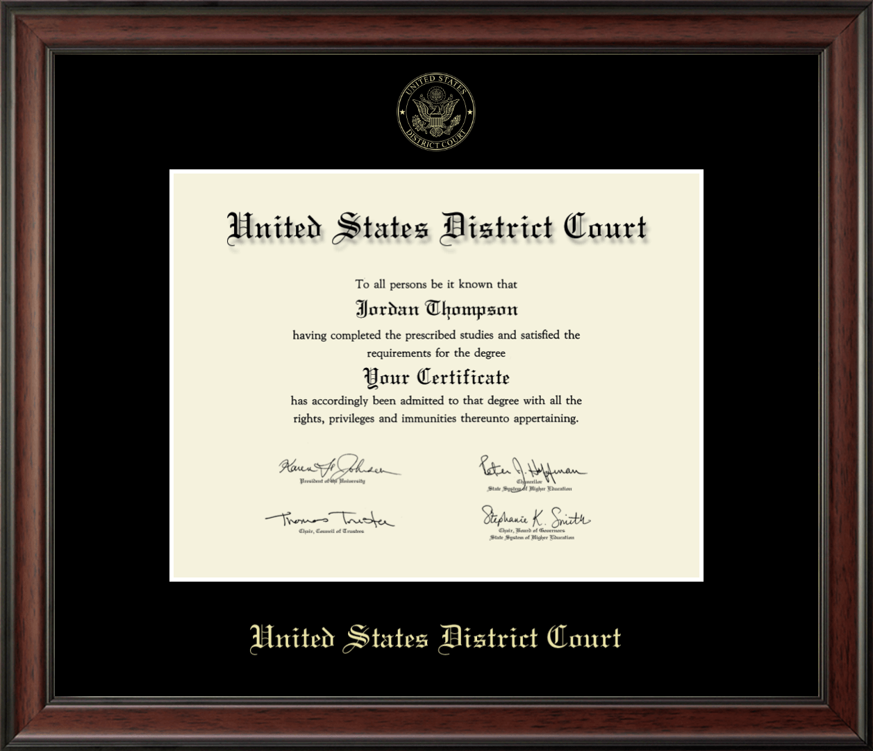 United States District Court Gold Embossed Certificate Frame in Studio ...