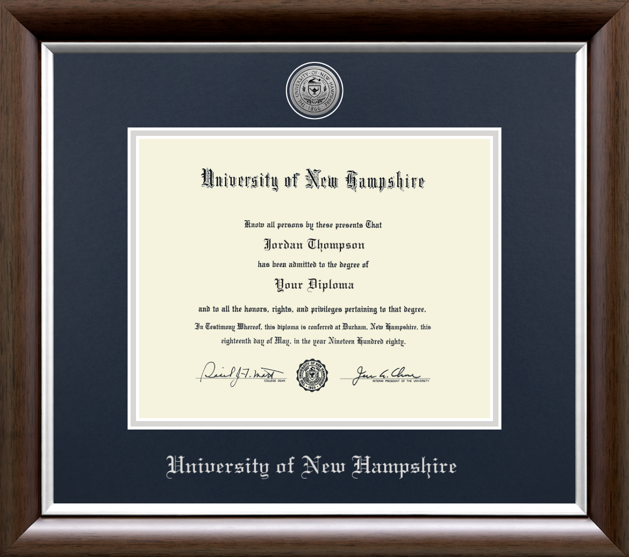 University of New Hampshire Silver Engraved Medallion Diploma Frame in ...