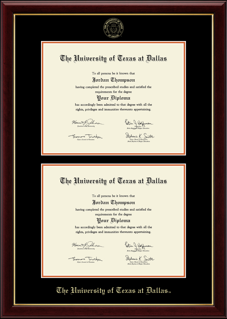 The University of Texas at Dallas Double Document Diploma Frame in ...