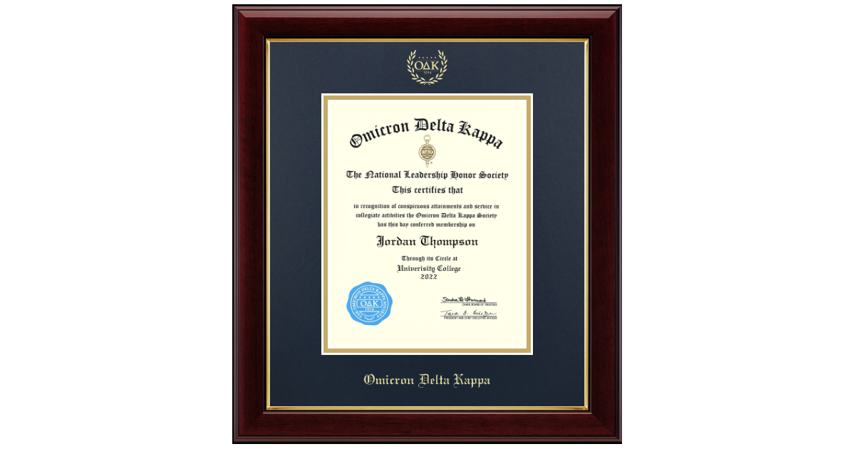 Gold Embossed Certificate Frame in Gallery Omicron Delta Kappa Honor Society - Item #238715 from ...