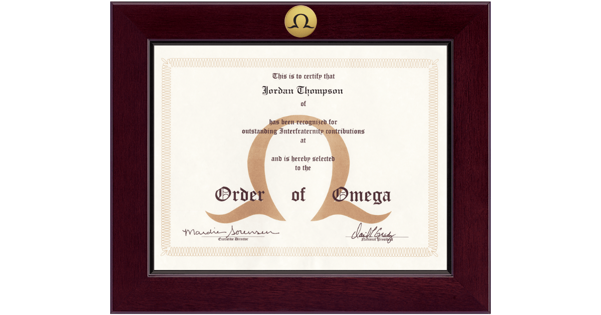 Century Gold Engraved Certificate Frame in Cordova Order of Omega ...