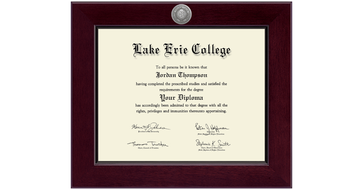 Century Silver Engraved Diploma Frame in Cordova Lake Erie College ...