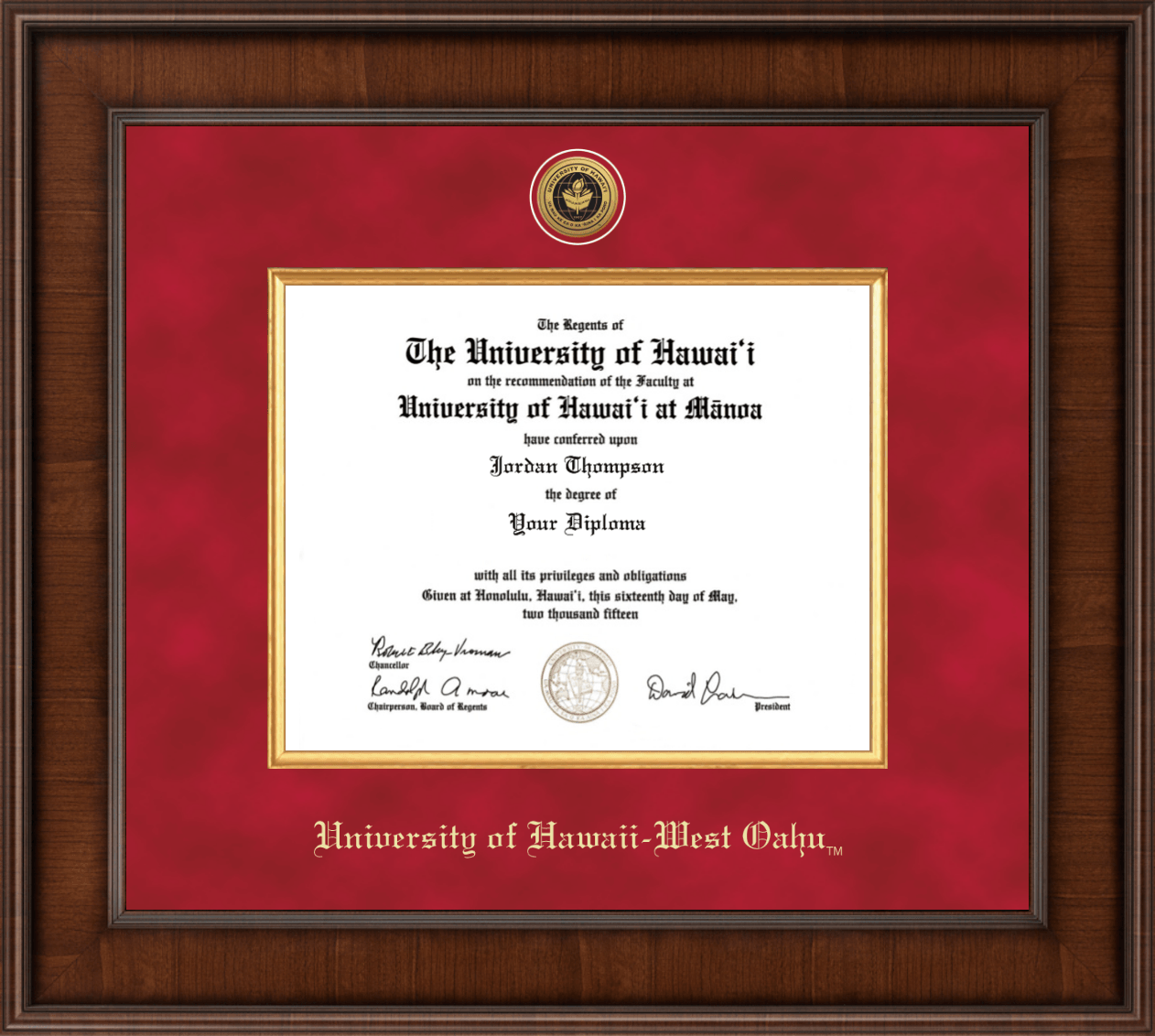 University of Hawaii West Oahu Presidential Gold Engraved Diploma Frame ...