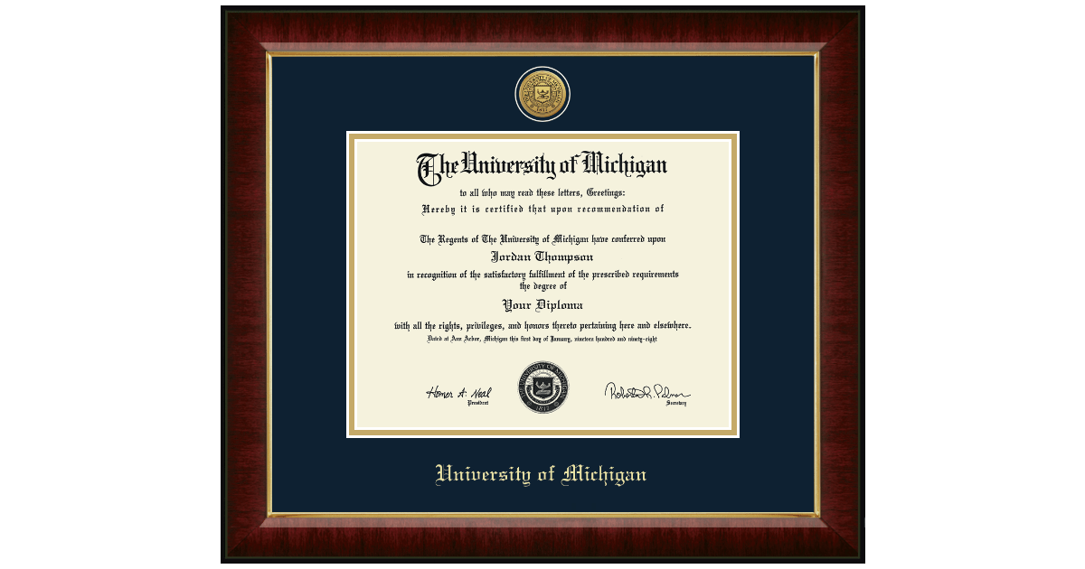 Gold Engraved Medallion Diploma Frame in Murano University of Michigan ...