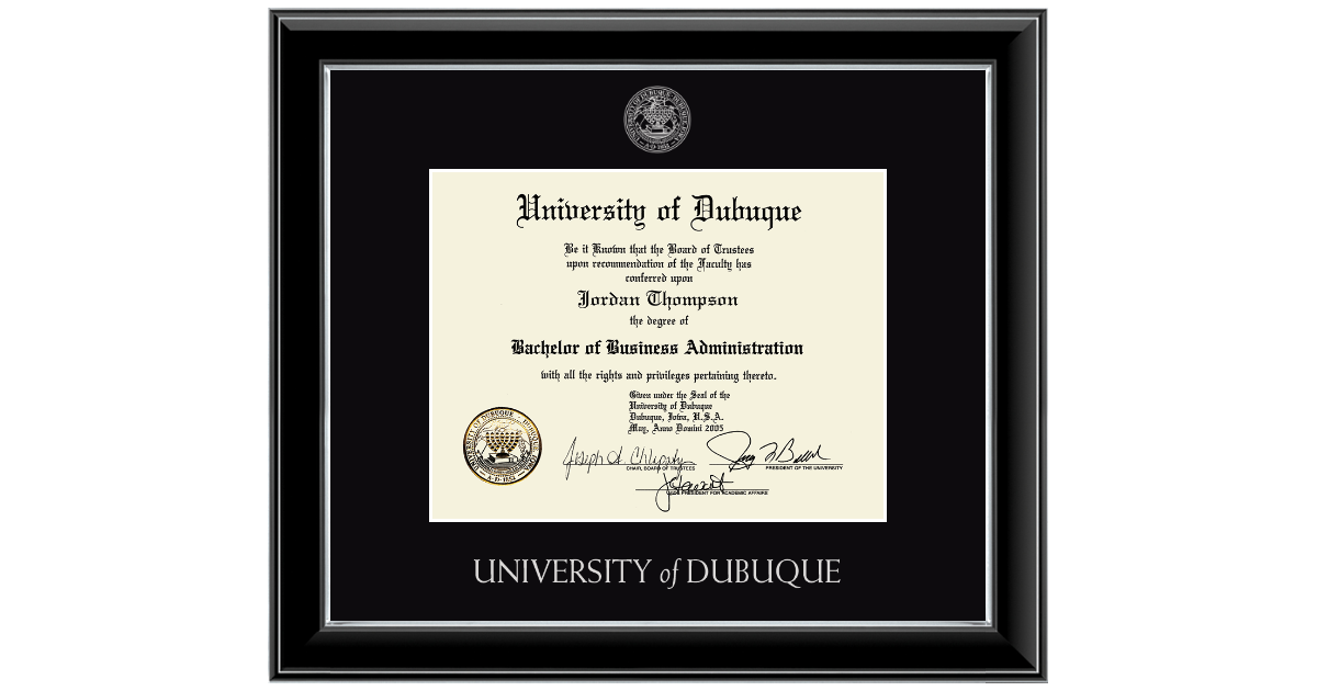 Silver Embossed Diploma Frame in Onyx Silver University of Dubuque - Item #240898