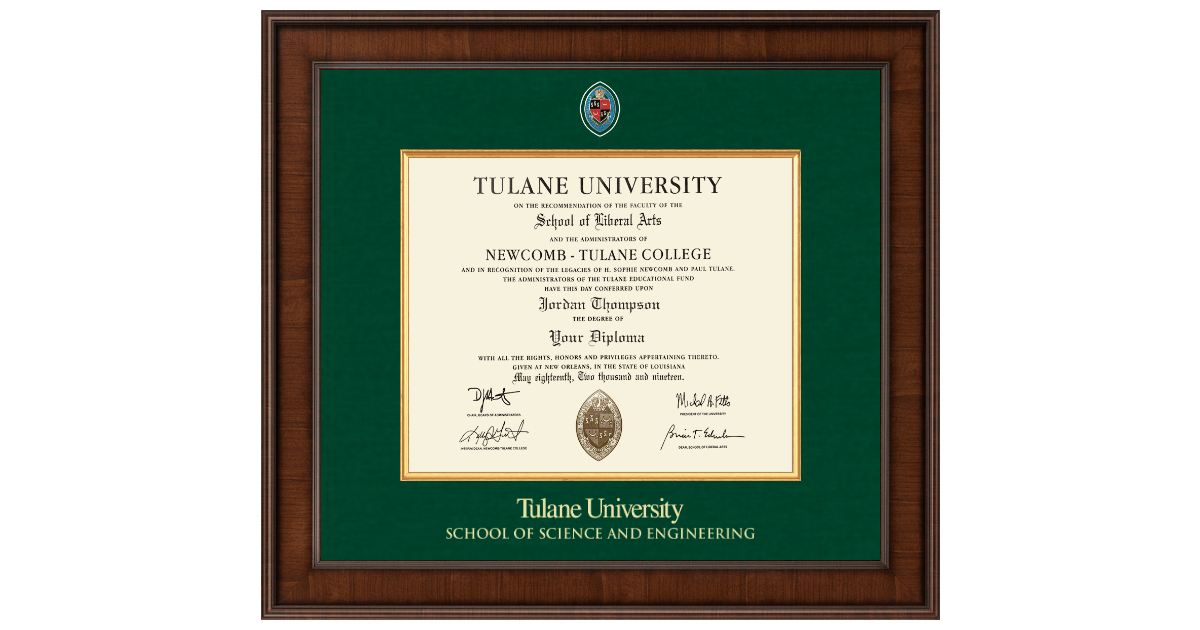 Tulane School of Science and Engineering Diploma Frames