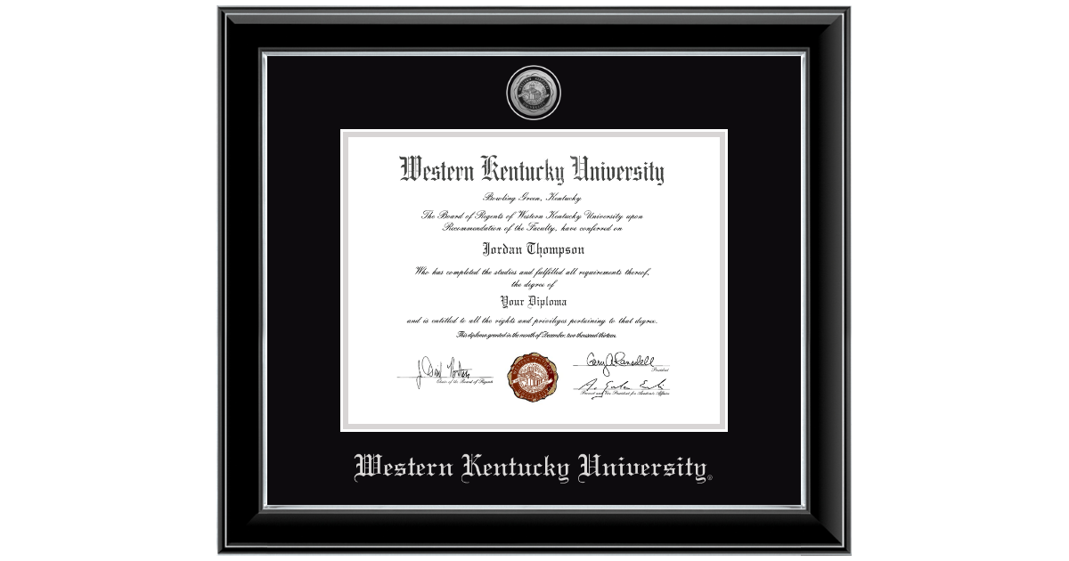 Silver Engraved Medallion Diploma Frame in Onyx Silver Western Kentucky ...