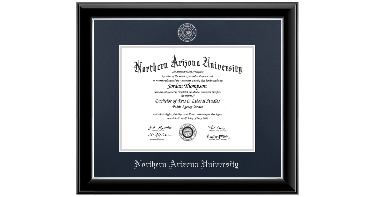 Silver Embossed Diploma Frame in Onyx Silver Northern Arizona University - Item #244247