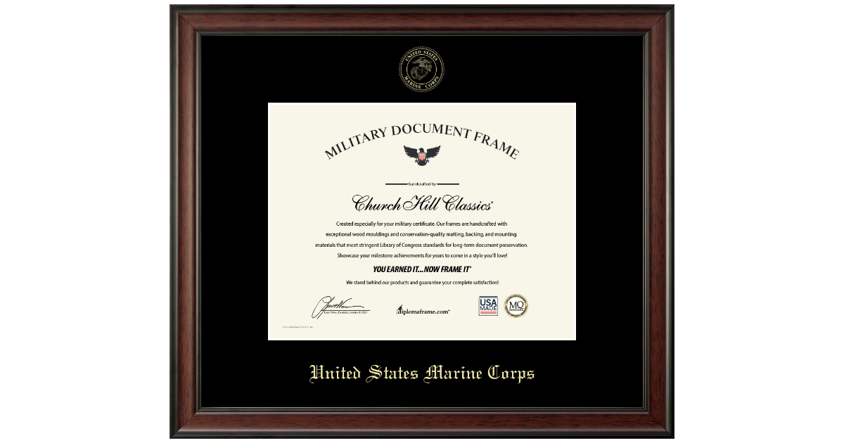 Gold Embossed Certificate Frame in Studio United States Marine Corps ...