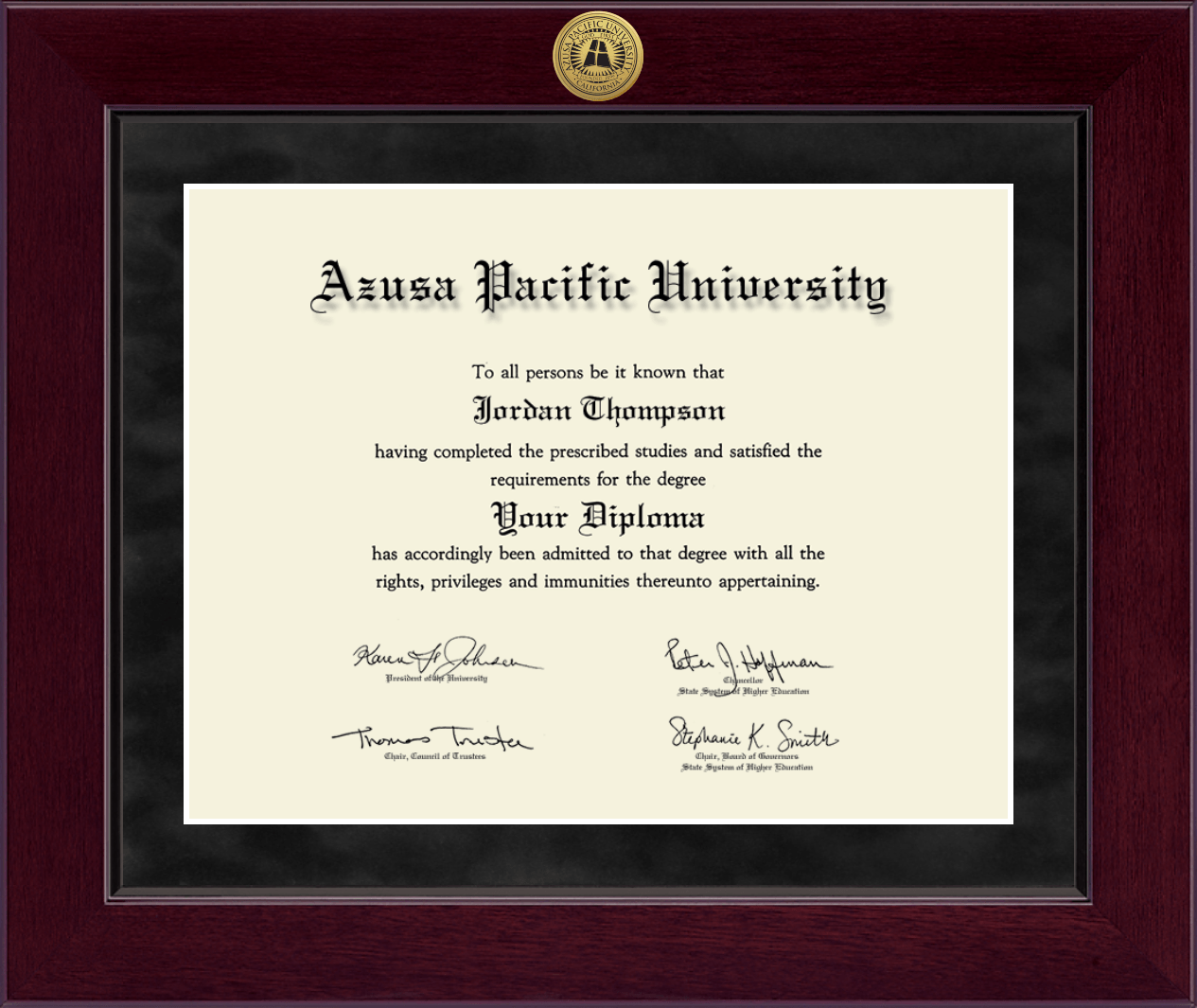 Azusa Pacific University Millennium Gold Engraved Diploma Frame in ...