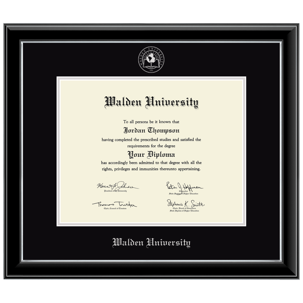 Silver Embossed Diploma Frame in Onyx Silver Walden University - Item #254311
