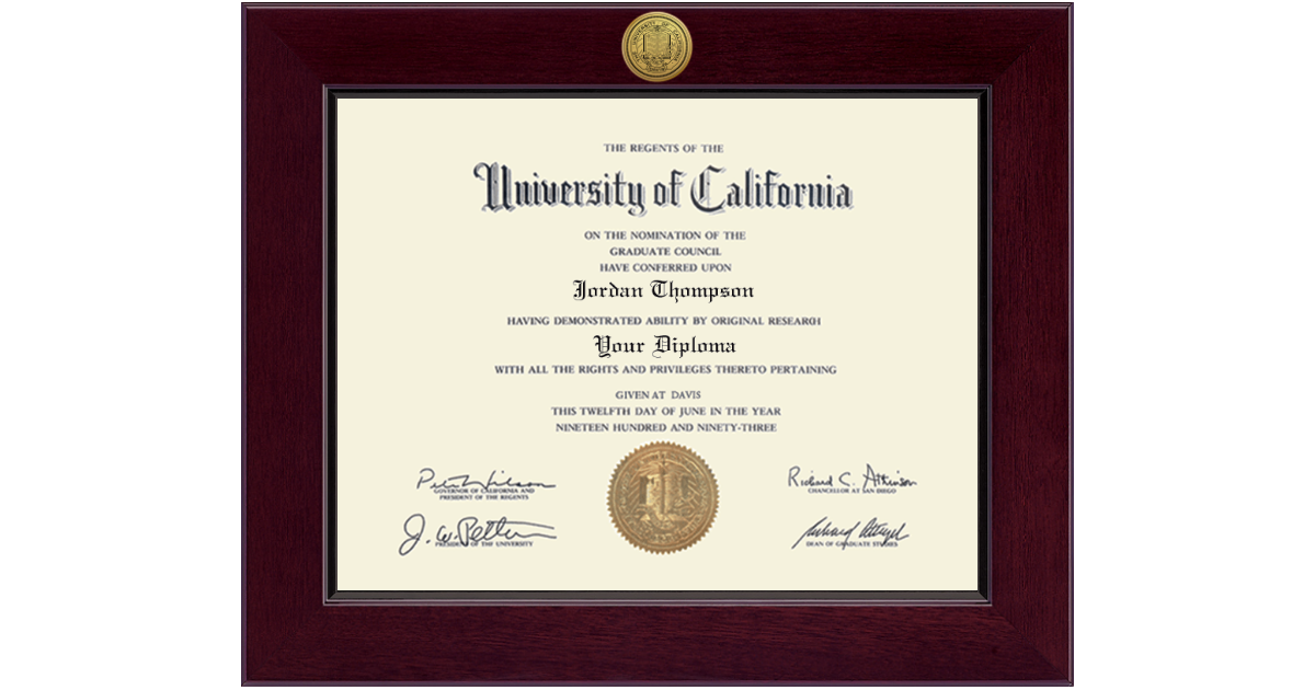 Century Gold Engraved Diploma Frame in Cordova University of California ...