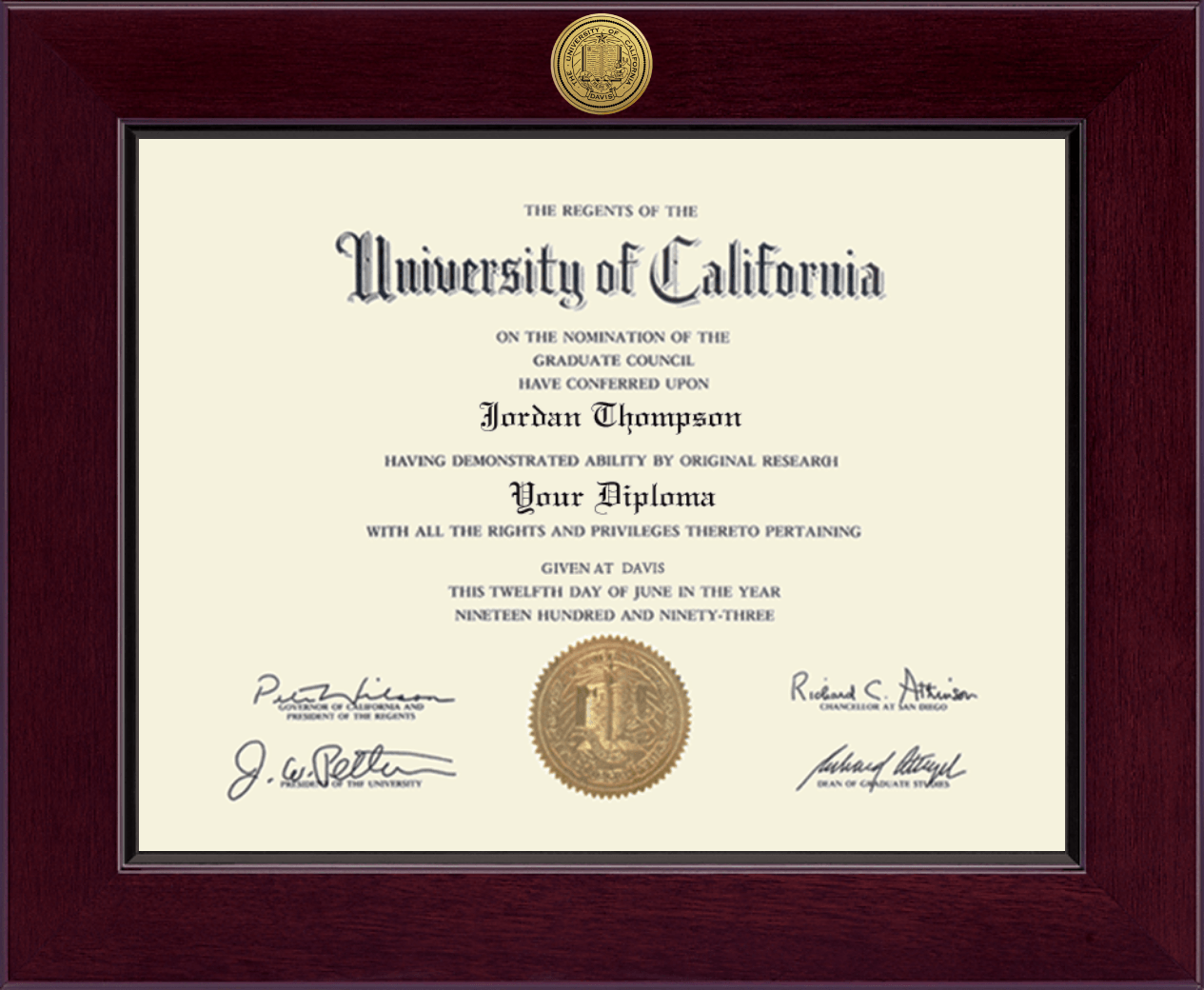 University of California Davis Century Gold Engraved Diploma Frame in ...