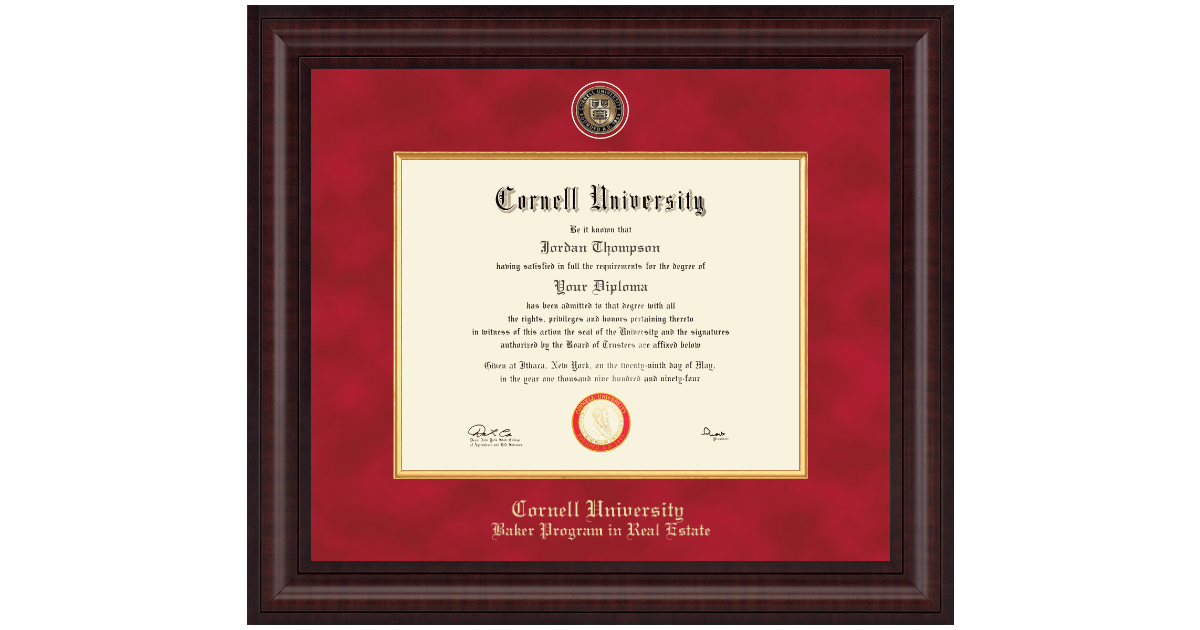 Cornell Baker Program in Real Estate Diploma Frames