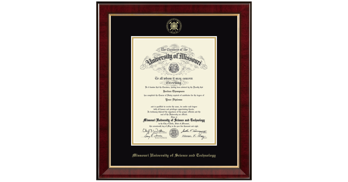 Gold Embossed Diploma Frame in Murano Missouri University of Science ...