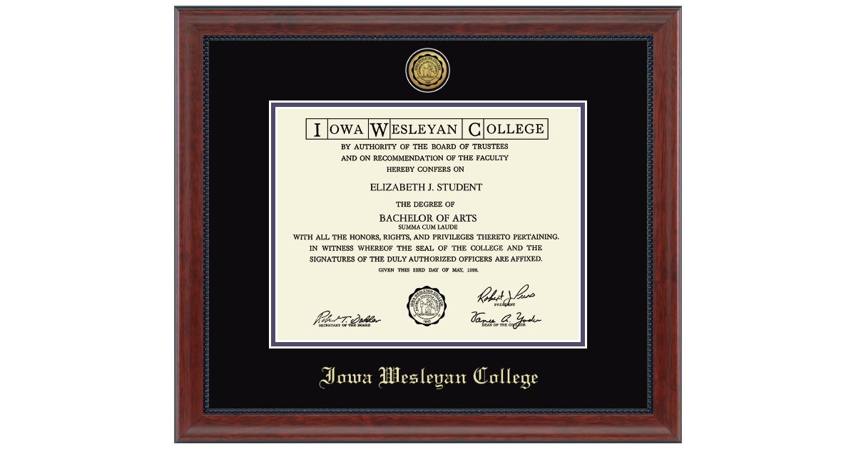Iowa Wesleyan College Diploma Frame | Church Hill Classics