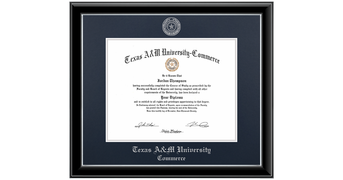 Silver Embossed Diploma Frame in Onyx Silver Texas A&M University - Commerce - Item #262482 from ...