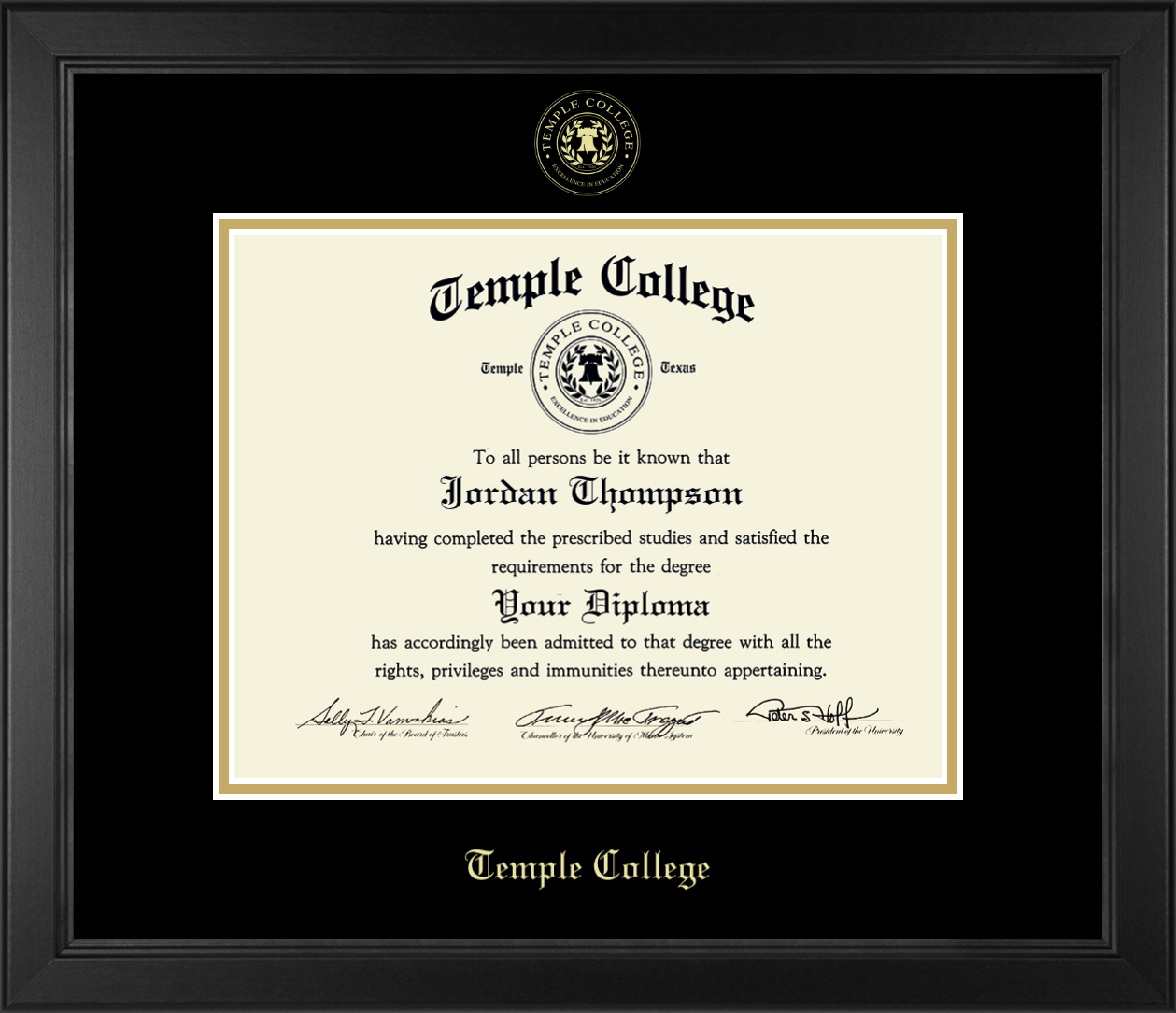 Temple College Gold Embossed Diploma Frame in Arena - Item #263007
