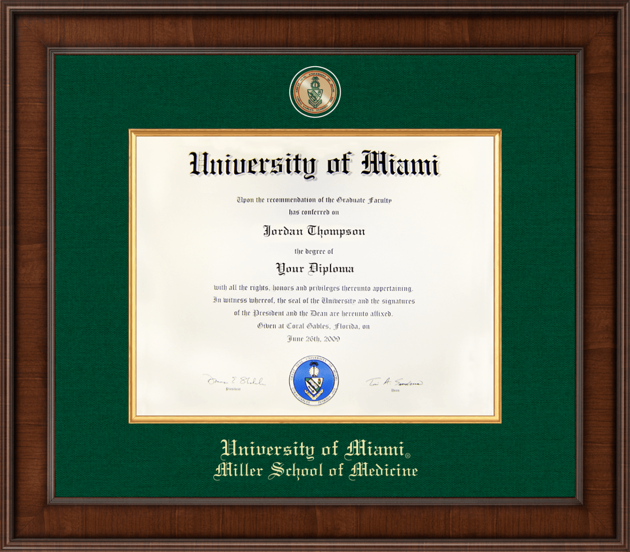 University of Miami Presidential Masterpiece Diploma Frame in Madison ...